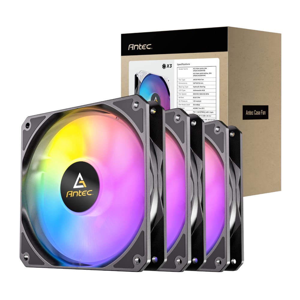 Antec P12 ARGB 120 PWM Case Fan 3 Pack – Black – Soundtech Online